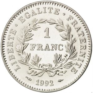Coin: 1 Franc (200th Anniversary of the First French Republic) (France ...