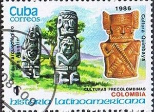 Stamp: Archaeological park, San Augustin and Quimbayan statuette (Cuba ...