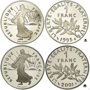 Монеты: 1 Franc (D'AP. O. ROTY) (Франция(1960-2001 Республика / Новый ...