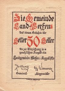 Banknote: 50 Heller (Austrian Notgeld(Werfen) Jak:JPR1172-50