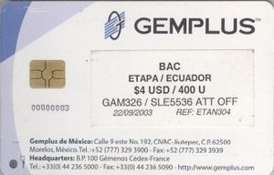 Phonecard: Gemplus BAC Etapa/Ecuador (Test, Proof, Sample & Expo Cards ...