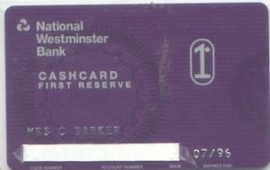 Bank Card: Cash Card / First Reserve (National Westminster Bank, United ...