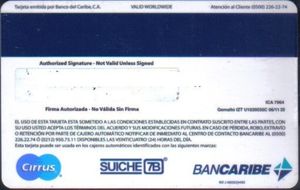 Bank Card: Bancaribe (Banco Del Caribe, VenezuelaCol:VE-MS-0286