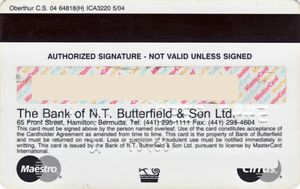 Bank Card: Butterfield Card (Bank of Butterfield, Bermuda) Col:BM-MC-0001