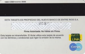 Tarjeta de Banco: Maestro (Nuevo Banco de Entre Rios, ArgentinaCol:AR ...