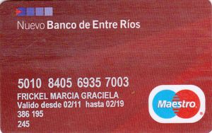 Tarjeta de Banco: Maestro (Nuevo Banco de Entre Rios, ArgentinaCol:AR ...