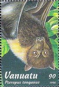 Stamp: Pacific Flying Fox (Pteropus tonganus) (Vanuatu(WWF: Fruit Bats ...