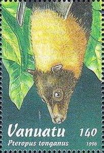 Stamp: Pacific Flying Fox (Pteropus tonganus) (Vanuatu(WWF: Fruit Bats ...
