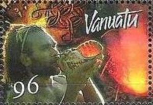 Stamp: Tanna Islander Blowing Triton Shell, Yasur Volcano (Vanuatu ...