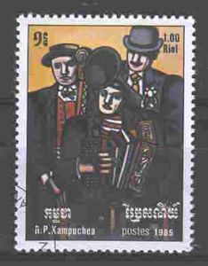 Stamp: "Three Musicians", Fernand Leger (Cambodia(International Music ...