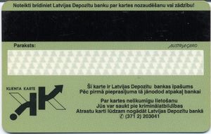 Bank Card: Client Card (Latvian Deposit Bank, LatviaCol:LV-GM-0004