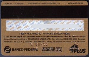 Bank Card: Banco Federal (Banco Federal, VenezuelaCol:VE-VI-0342