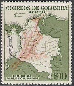 Stamp: Map of Colombia Overprinted (Colombia(UNIFICADO Overprints) Mi ...