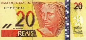 Cédulas: 20 Reais (Brasil) (2001-2012 ND emissão) Wor:P-250c,Ww :BR C 304