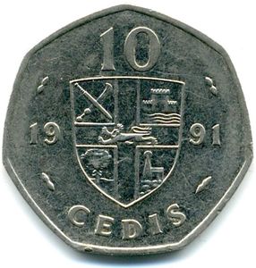 Coin: 10 Cedis (Ghana(1967~2007 - Second Cedi) Col:GH-000024,WCC:km29 🪙