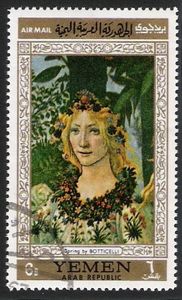 Марка: The spring (detail), by Sandro Botticelli (Йемен, Арабская ...