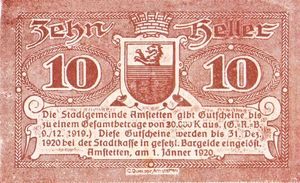 Banknote: 10 Heller (Austrian Notgeld(Amstetten) Jak:37-Ia-10