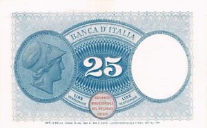 Banknote: 25 Lire (Italy(1900-1946 Kingdom of Italy (Vittorio Emanuele ...