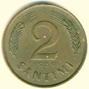 Монеты: 2 Santimi (Diameter 19.5 mm) (Латвия(1918~1940 - 1-я Республика ...