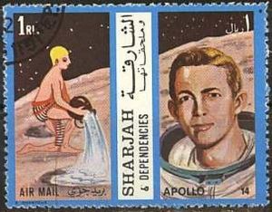 Stamp: Apollo 14, Stuart Allen "Stu" Roosa (1933-1994) (Sharjah(Zodiac ...