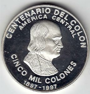 Moneda: 5,000 Colones (centenario del Colón) (Costa Rica(1970~Today ...