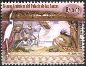 Марка: Murals by Roberto Lewis in "Palacio de las Garzas" (Панама ...