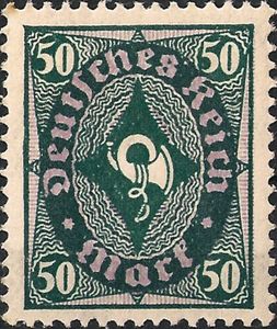Stamp: Posthorn (bichrome) (German Realm(Definitives: Numerals, Workers ...