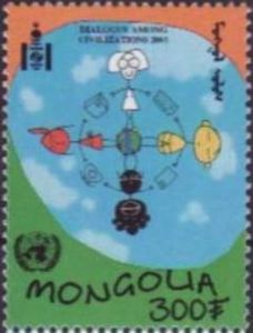 Stamp: United Nations Year of Dialogue among Civilizations (Mongolia ...