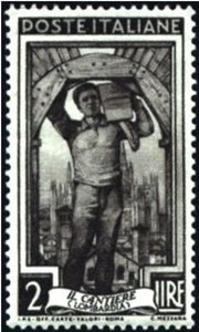 Stamp: Bricklayer and Cathedral of Milan (Lombardy) (Italy(Italy at ...