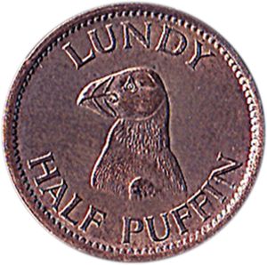 Coin: ½ Puffin (Fantasy Issues) (Lundy) WCC:kmTn1 (lundy),Col:FF-00079