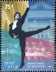 Postzegel: Dancer Julio Bocca, ballet dancers and Colón Theather ...
