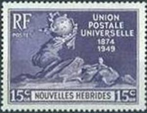 Stamp: Universal Postal Union (UPU) Monument, Berne (New Hebrides(75th ...