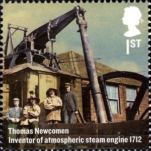 Stamp: Thomas Newcomen, inventor of atmospheric steam engine, 1712 ...