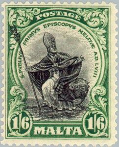 Stamp: St. Publius (Statue by Giuseppe Valenti) (Malta(Definitives 1926 ...