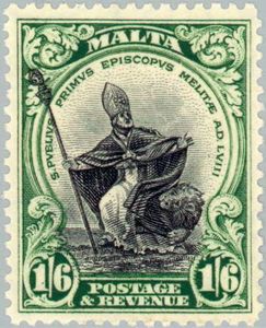 Stamp: St. Publius (Statue by Giuseppe Valenti) (Malta(Definitives 1930 ...