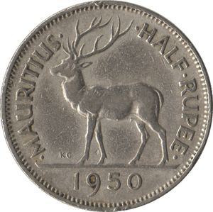 Coin: ½ Rupees (Mauritius(1936~1952 King George VI) Col:MU-000005,WCC:km28