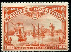 Stamp: Arrival at Calicut, India (Azores(4th Centenary of Discovery of ...