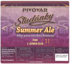 Drink Label: Summer Ale 11° Plné Pivo (Pivovar Studánky, Czech ...