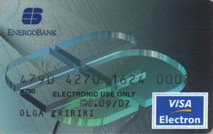 Bank Card: Visa Electron (Energobank, UkraineCol:UA-VE-0391