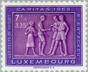 Briefmarke: Tradition "The Easter-eggs" (background lilac) (Luxemburg ...
