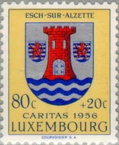 Stamp: Arms of Canton "Esch-sur-Alzette" (Background yellow ...