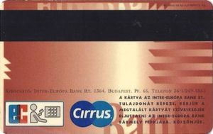 Tarjeta de Banco: Cirrus Card (Inter-Europa Bank, Hungría) Col:HU-CR-0003