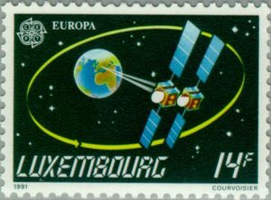 Francobolli: Earth and Orbit of "Astra 1A" and "1B" Satellites ...