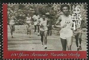 Stamp: Woman racing with men (Bermuda(Marathon Derby, Cent.) Mi:BM 981 ...