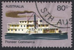 Stamp: Paddle Steamer on white paper (Australia(Pioneer Life in ...