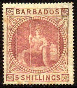 Stamp: Britannia seated (Barbados(Britannia) Mi:BB 22,Sn:BB 43,Yt:BB 25 ...