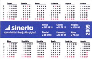 Pocket Calendar: Sinerta (LithuaniaCol:LT-2009-Adv-004