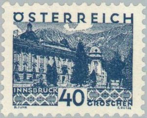 Stamp: Old Hofburg, Innsbruck Tyrol - small format, dark blue (Austria ...