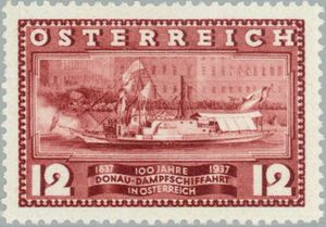 Stamp: Paddlesteamer "Maria Anna" (1837) (Austria(Centenary of Danube ...