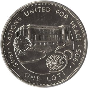 Pièce de monnaie: 1 Loti (50th Anniversary of UN) (Lesotho(1966~Today ...